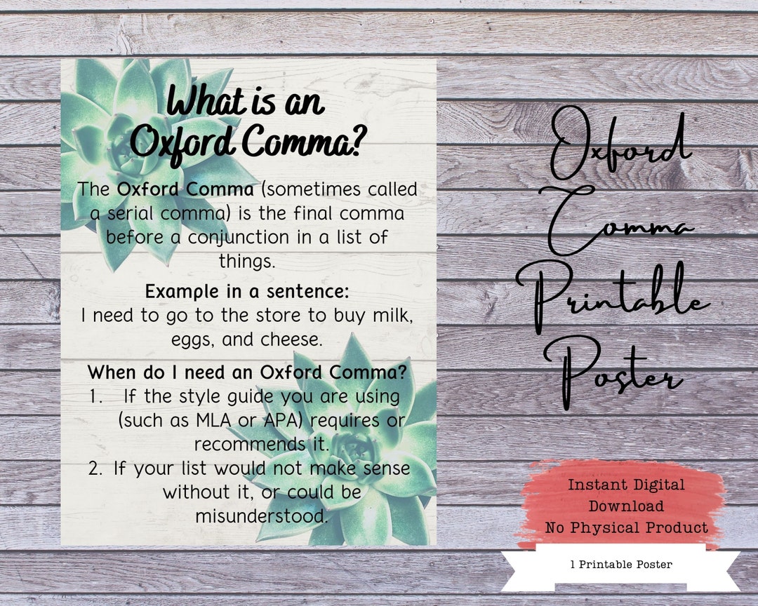 Oxford Comma Classroom Poster, English Class Poster, Reading Classroom ...
