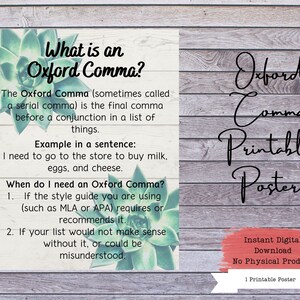 Oxford Comma Classroom Poster, English Class Poster, Reading Classroom ...