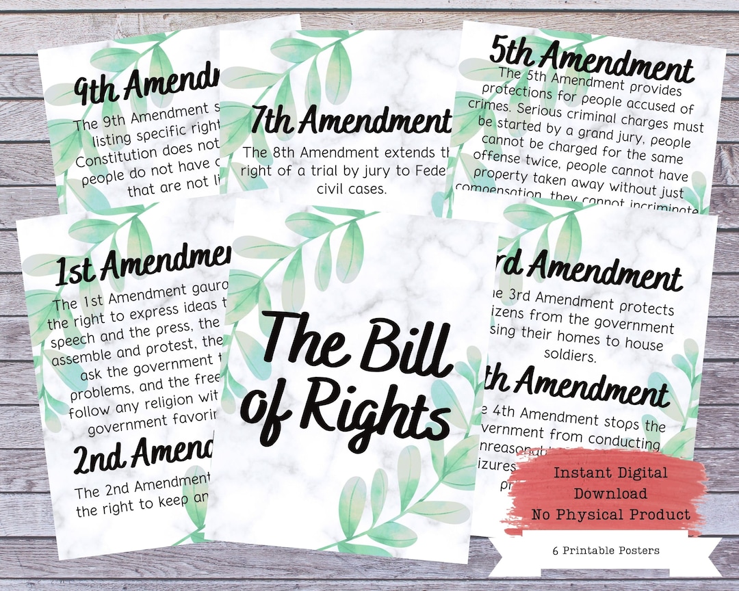 Bill of Rights Printable Poster Set, US Constitution Wall Art, US ...