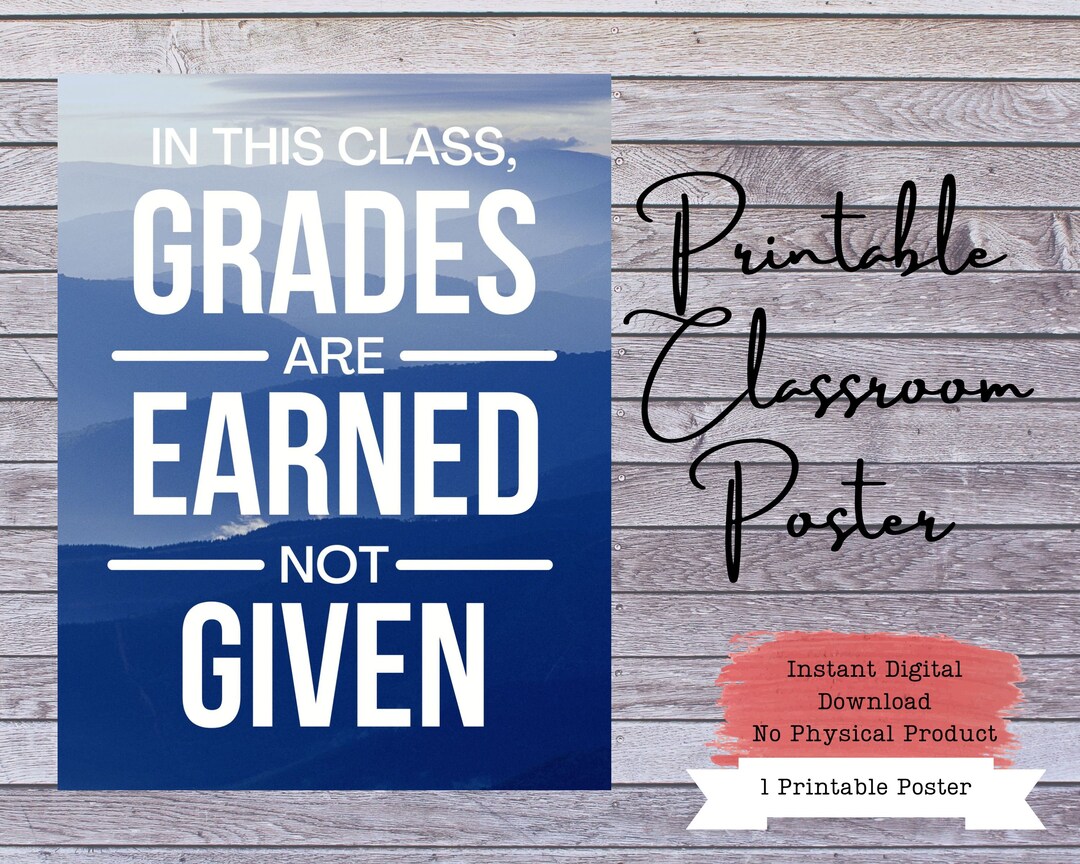 Grades Are Earned Classroom Poster, Teacher Poster, Classroom Decor ...