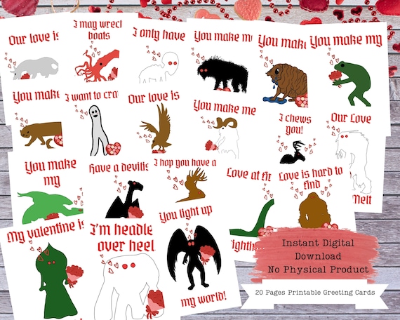 Cryptid Valentines Printable Cards Printable Valentines - Etsy
