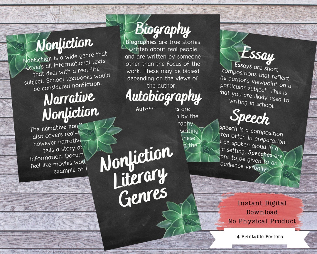Nonfiction Literary Genres Printable Poster Set, Literary Posters ...