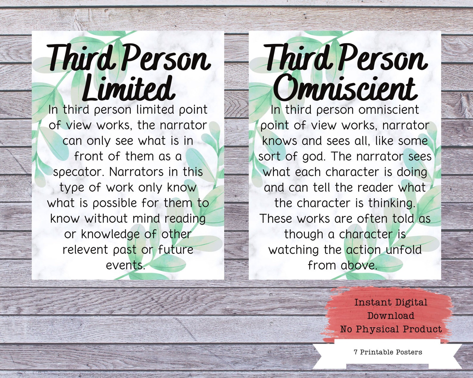 Literary Point of View Printable Poster Set Literature - Etsy