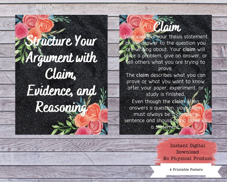 Claim Evidence Reasoning Classroom Posters, Essay Writing Posters ...