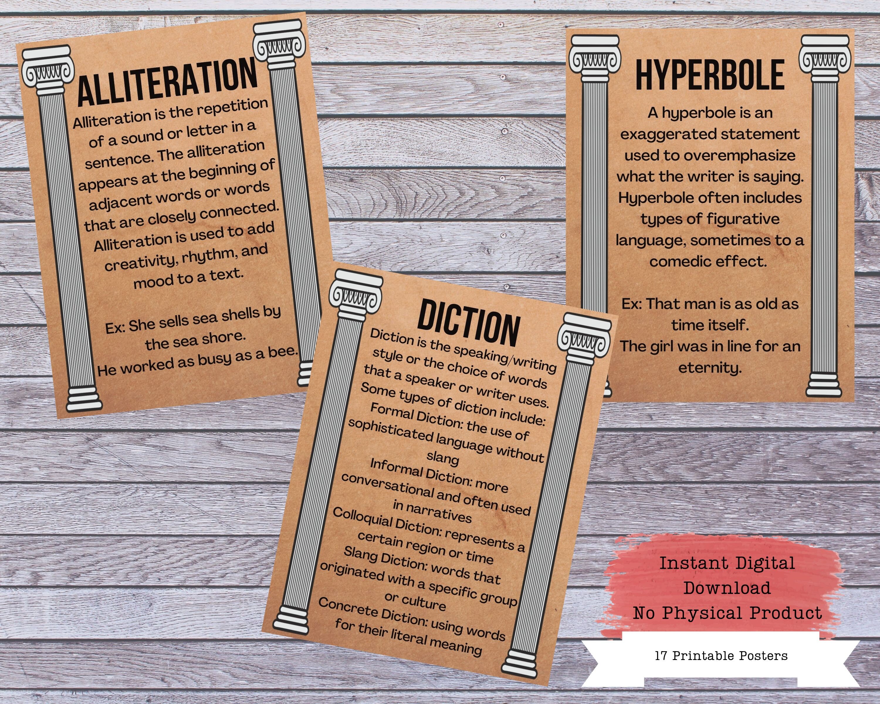 Printable Poster Set, Literary Posters, Literary Devices, Literature ...