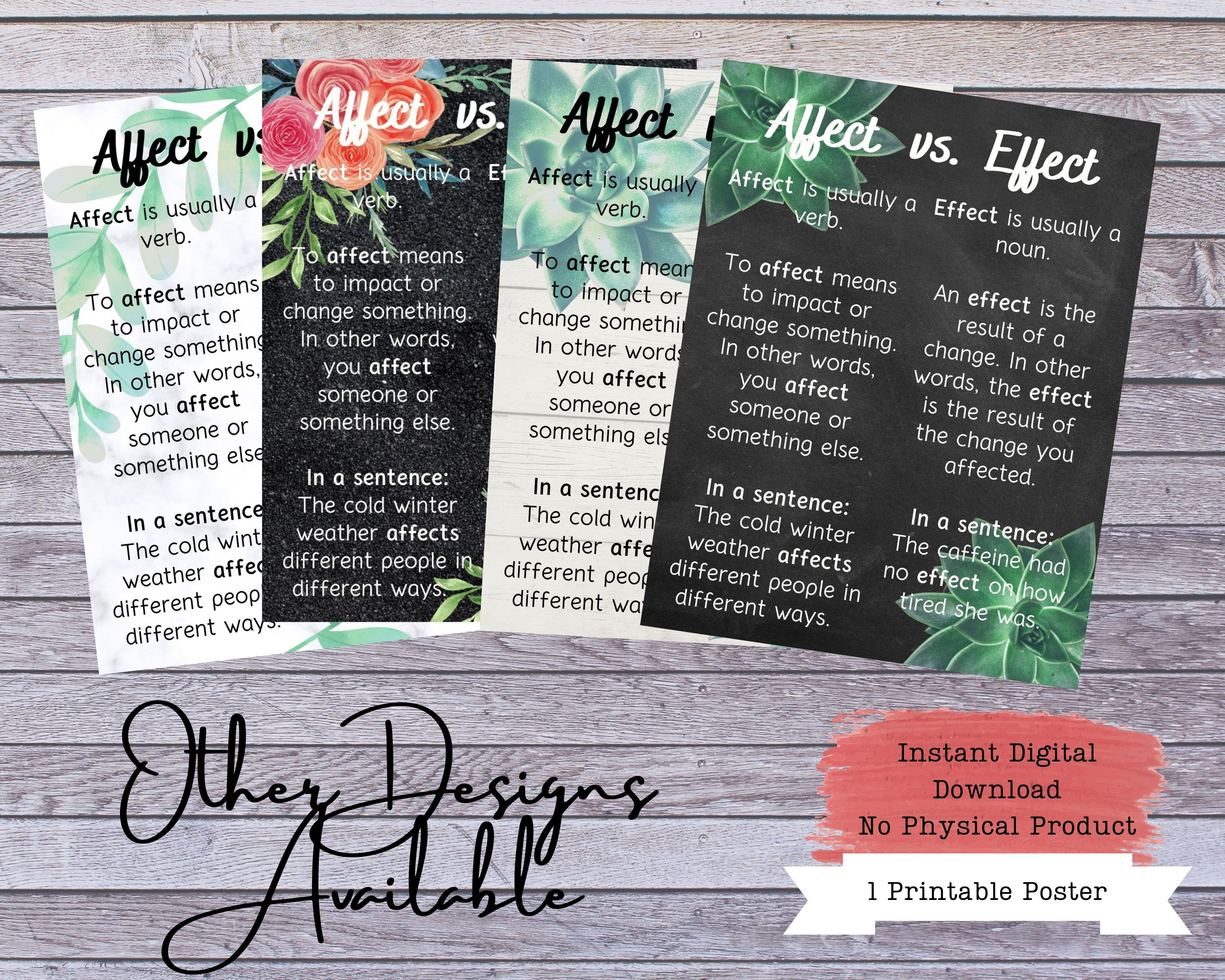 Affect and Effect Classroom Poster, English Class Poster, Reading ...