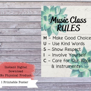 Music Class RULES, Music Room Art, Music Room Poster, Music Teacher ...