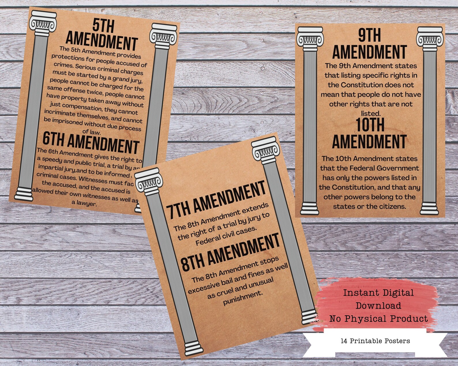 US Amendments Printable Poster Set US Constitution Wall Art - Etsy