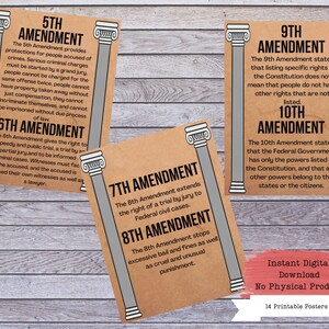 US Amendments Printable Poster Set, US Constitution Wall Art, Bill of ...