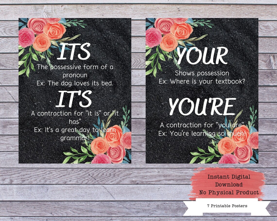 Printable Poster Set, English Posters, Classroom Decor, Grammar Poster ...