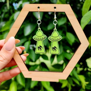 Glowing Mothman Alien Abduction Earrings, UFO Gifts, UFO Earrings ...