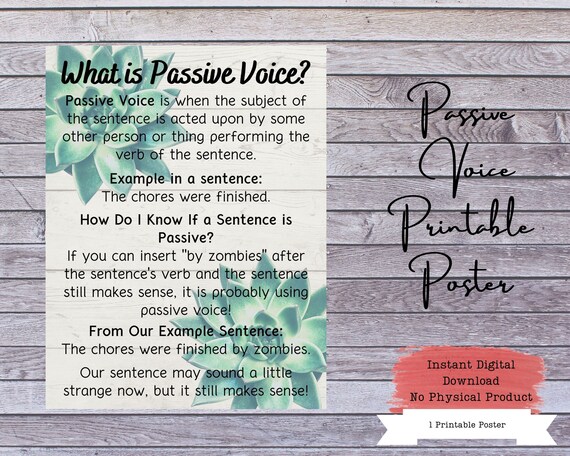 Passive Voice Classroom Poster English Class Poster Reading | Etsy
