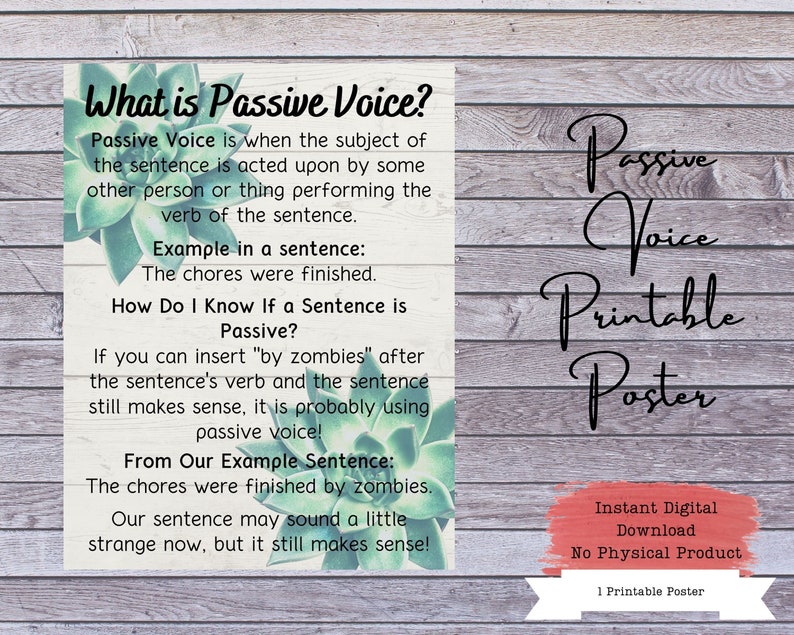 Passive Voice Classroom Poster, English Class Poster, Reading Classroom ...