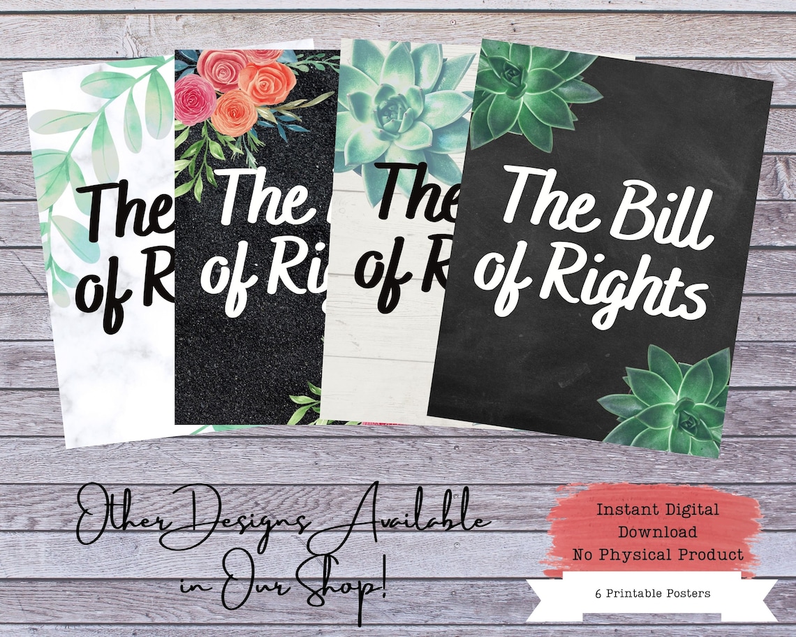 Bill of Rights Printable Poster Set US Constitution Wall Art - Etsy