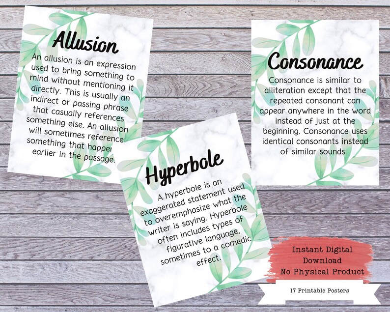 Poetry Printable Poster Set, Literary Devices, Literature Poster, High ...