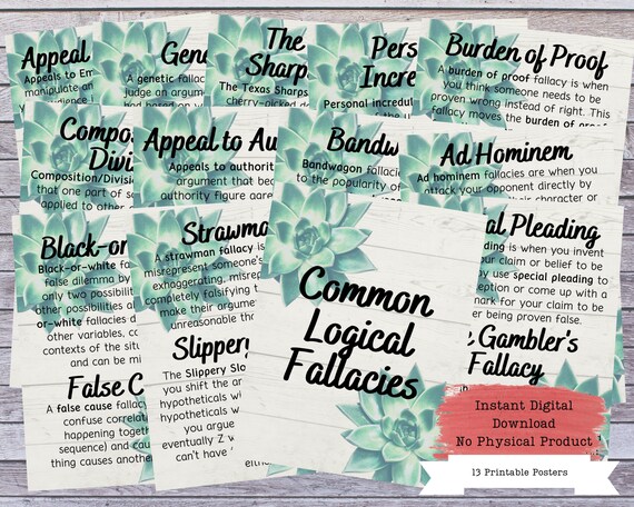 Logical Fallacies Printable Poster Set Fallacies Posters | Etsy
