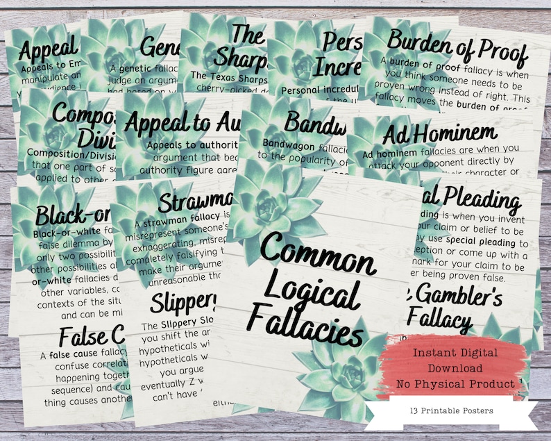 Logical Fallacies Printable Poster Set Fallacies Posters - Etsy