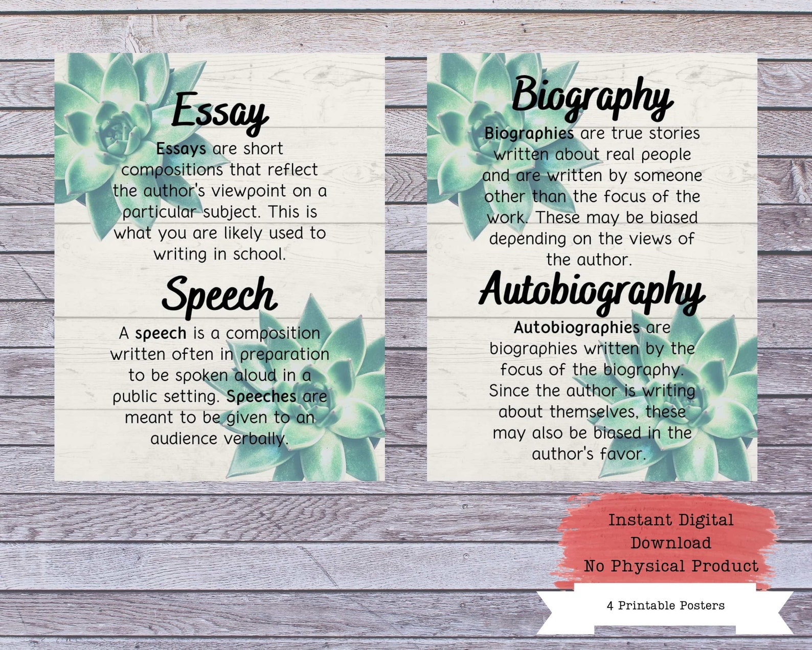 Nonfiction Literary Genres Printable Poster Set, Literary Posters ...