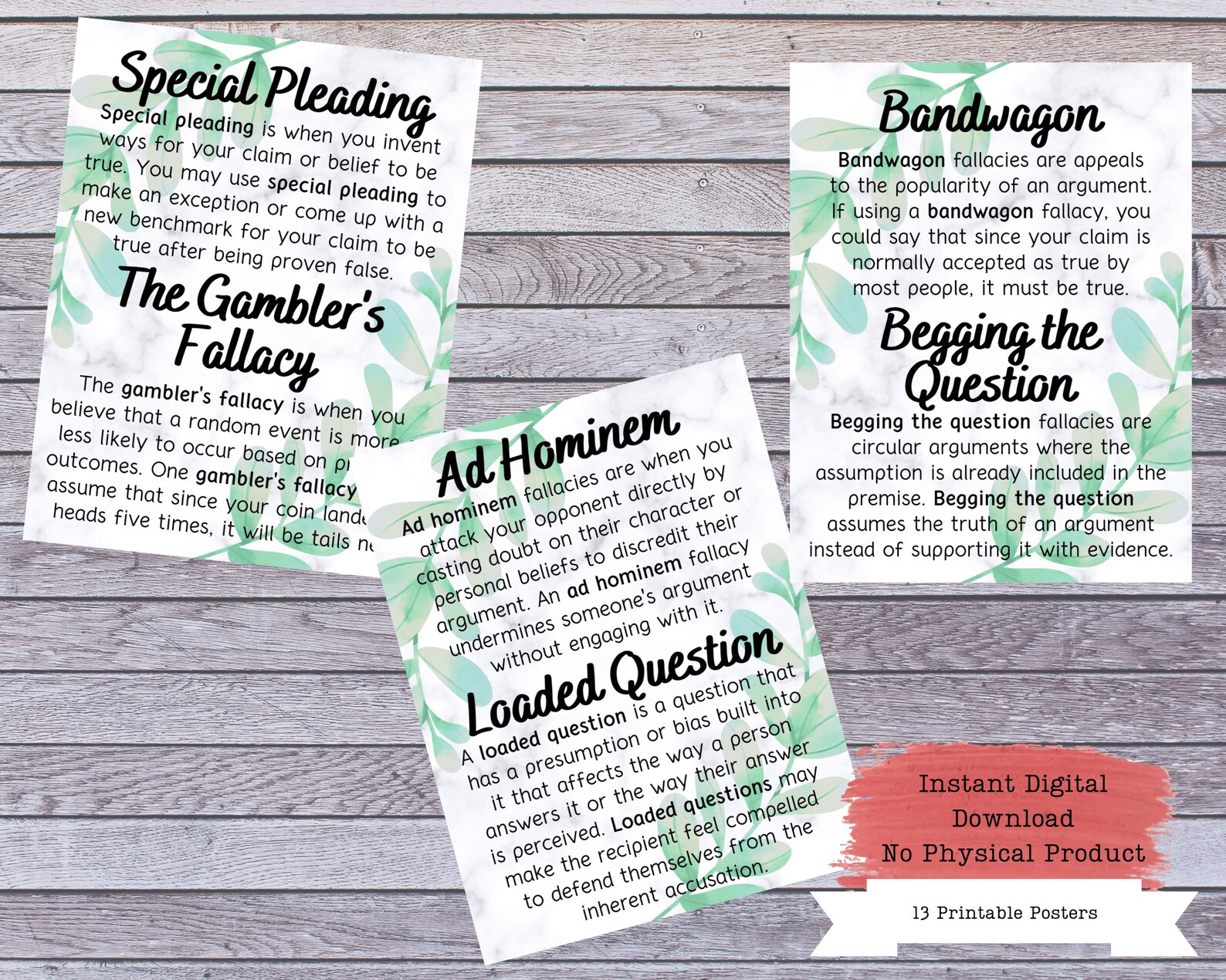 Logical Fallacies Printable Poster Set Fallacies Posters - Etsy