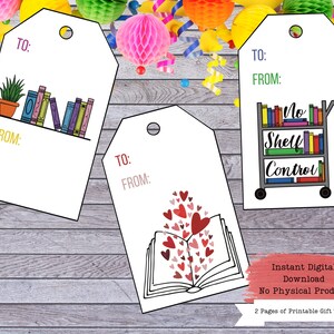 Printable Book Gift Tags, Bibliophile Gift Tags, Bookshelf Gift Label ...
