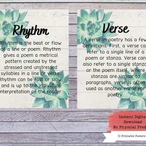 Poetry Terms Printable Poster Set, Literary Devices, Literature Poster ...