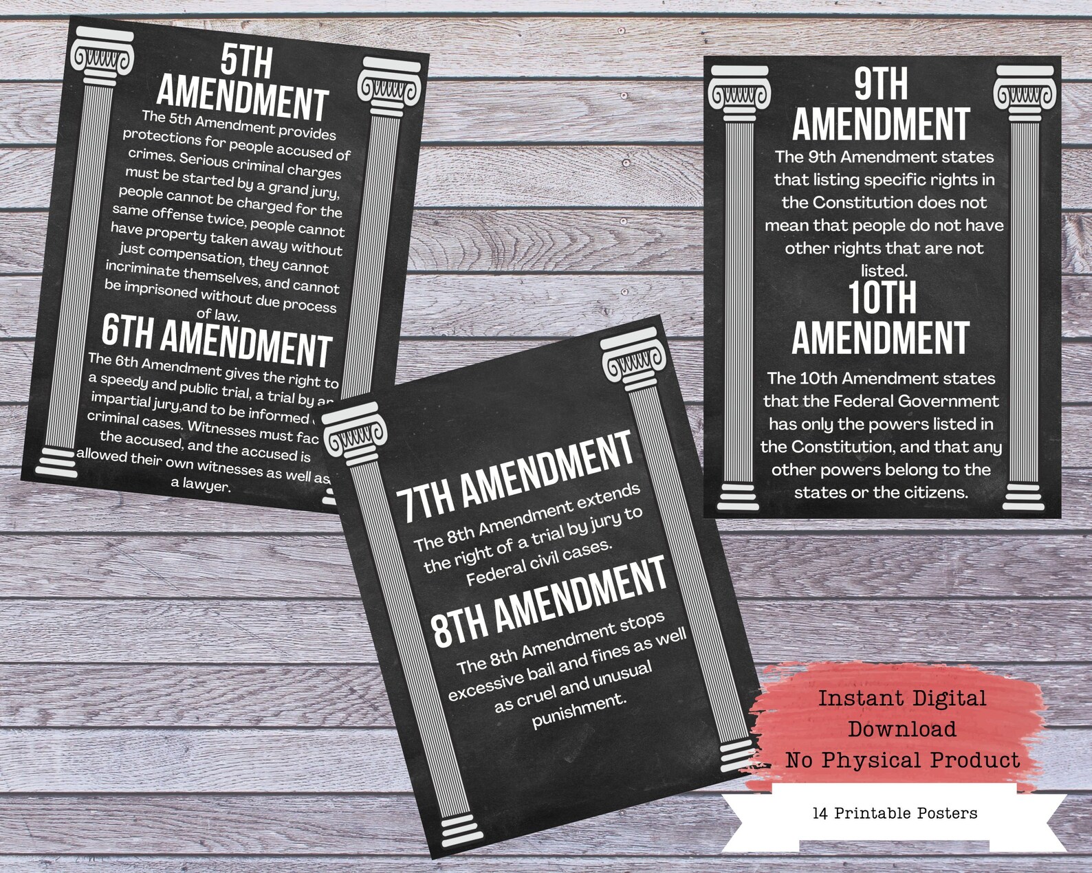 US Amendments Printable Poster Set US Constitution Wall Art - Etsy