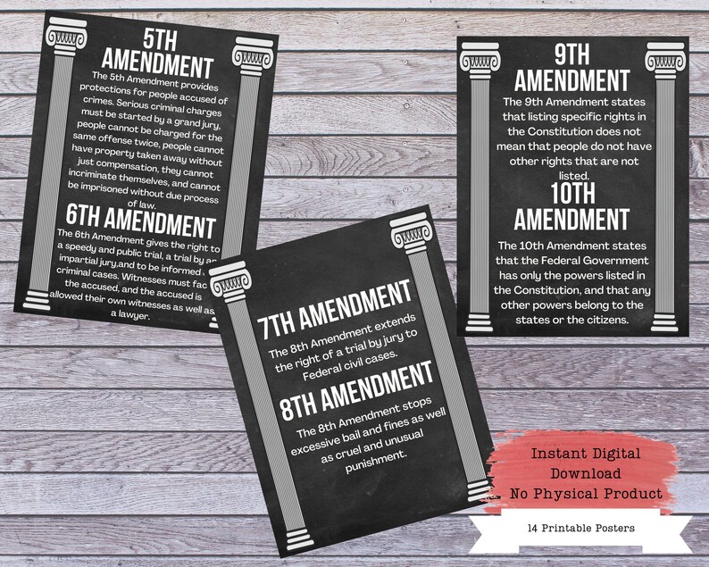 US Amendments Printable Poster Set US Constitution Wall Art - Etsy