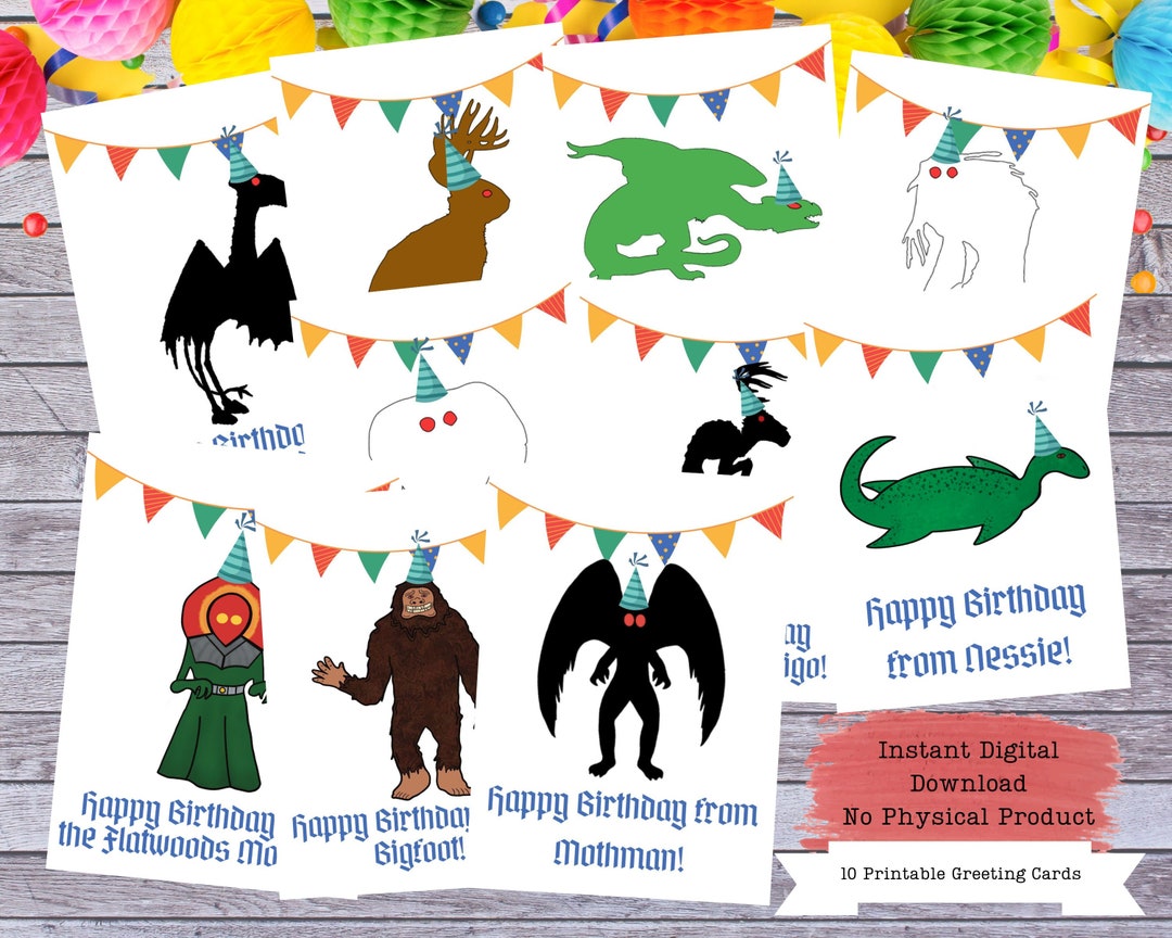 Cryptid Birthday, Birthday Card Set, Cryptid Cards, Cryptid Art ...