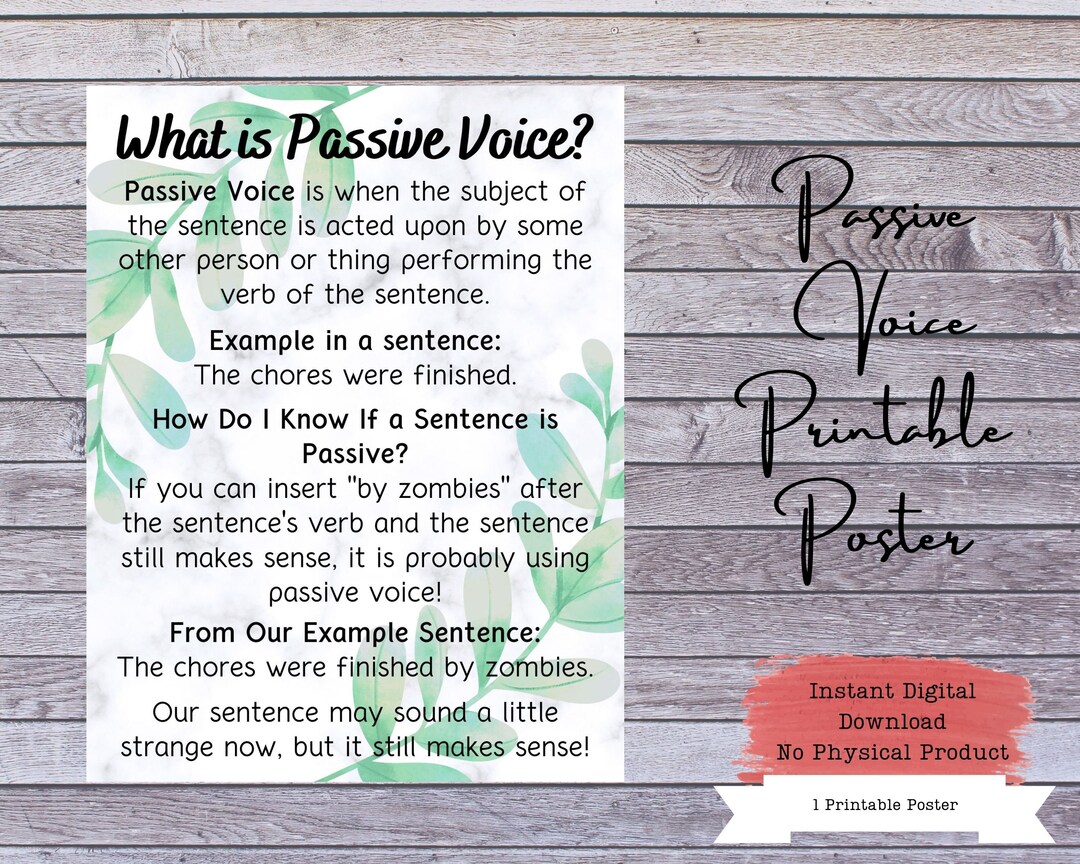 Passive Voice Classroom Poster, English Class Poster, Reading Classroom ...