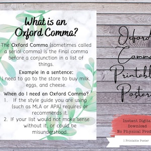 Oxford Comma Classroom Poster, English Class Poster, Reading Classroom ...