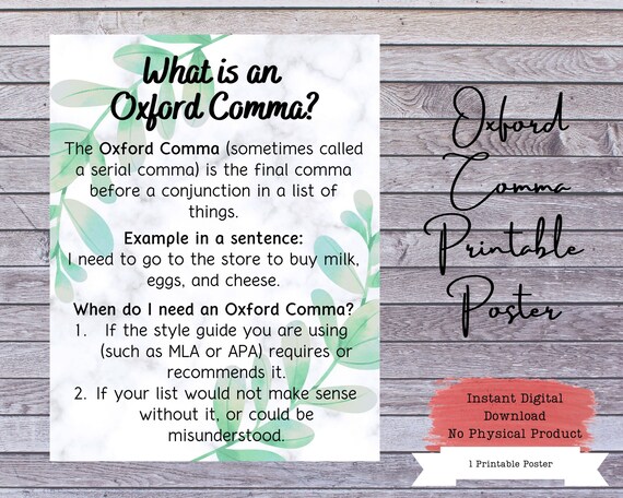 Oxford Comma Classroom Poster English Class Poster Reading | Etsy