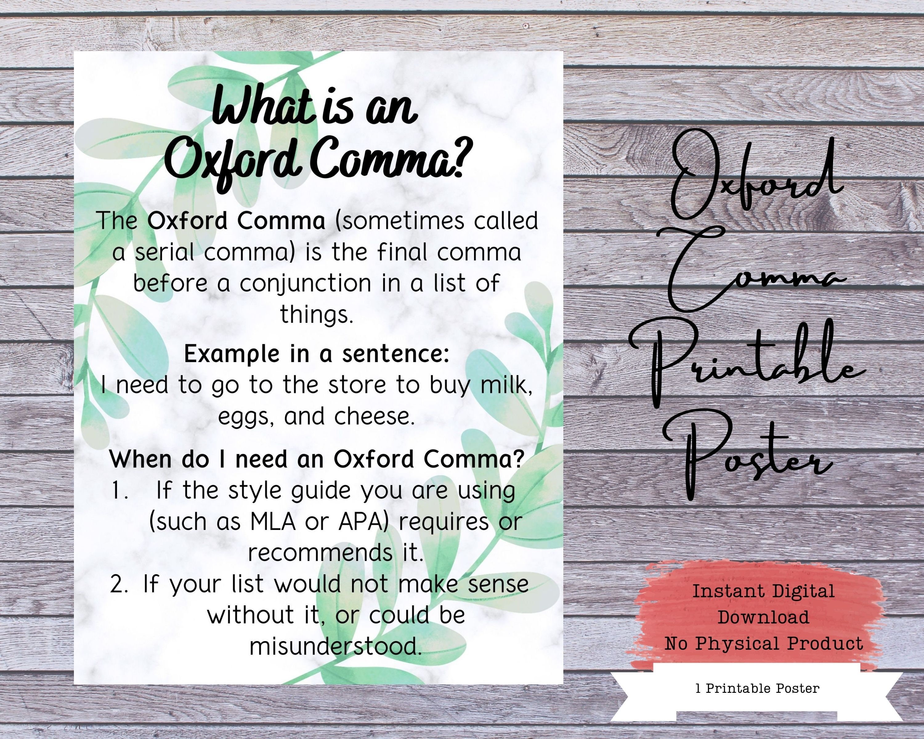 Oxford Comma Classroom Poster English Class Poster Reading | Etsy