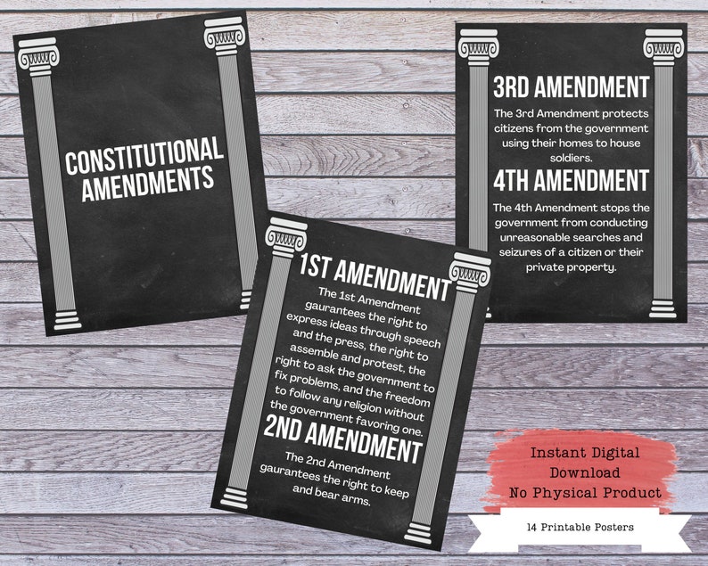 US Amendments Printable Poster Set US Constitution Wall Art - Etsy