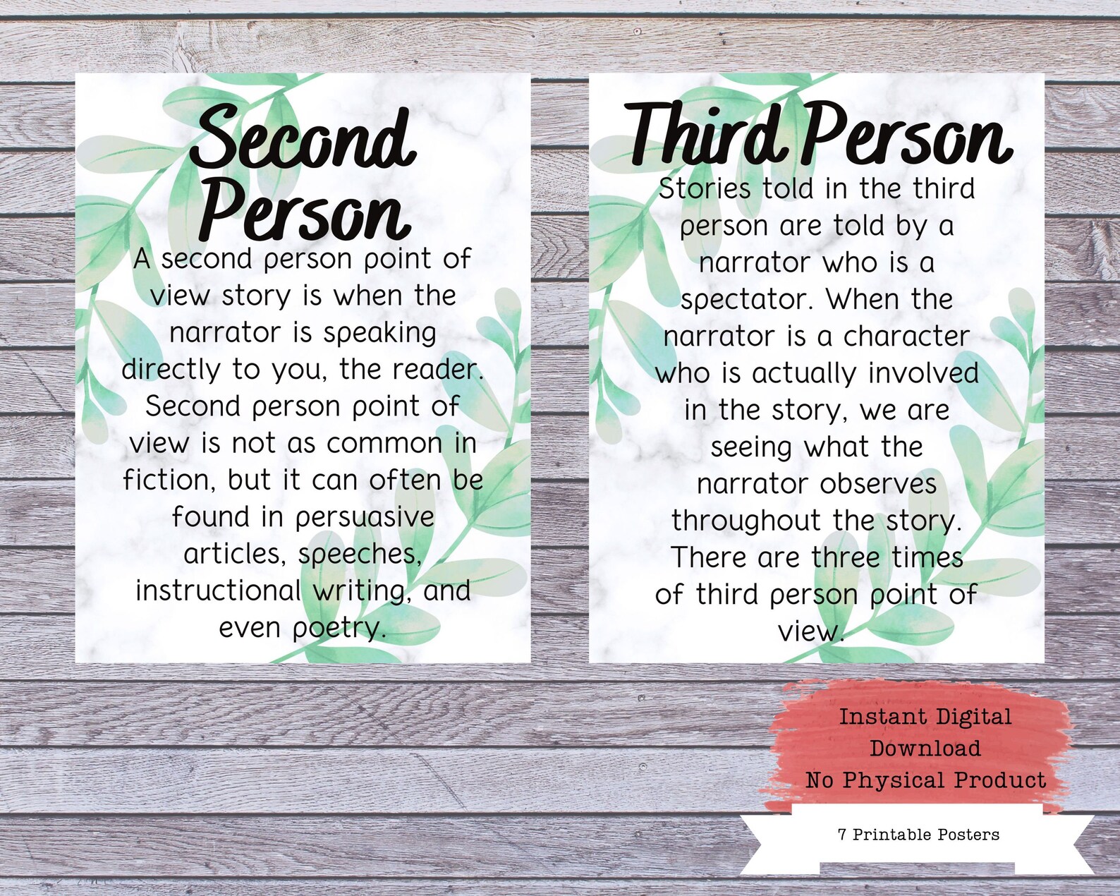 Literary Point of View Printable Poster Set, Literature Poster, High ...