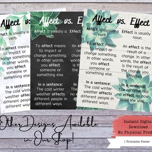 Affect and Effect Classroom Poster, English Class Poster, Reading ...