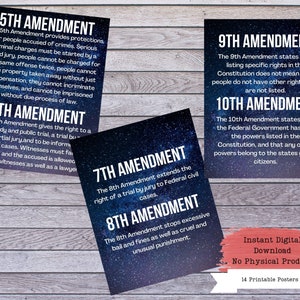 US Amendments Printable Poster Set, US Constitution Wall Art, Bill of ...