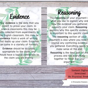 Claim Evidence Reasoning Classroom Posters, Essay Writing Posters ...