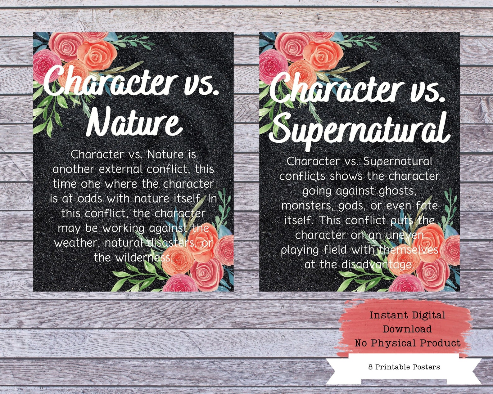 Conflict in Literature Printable Poster Set, Literary Posters ...