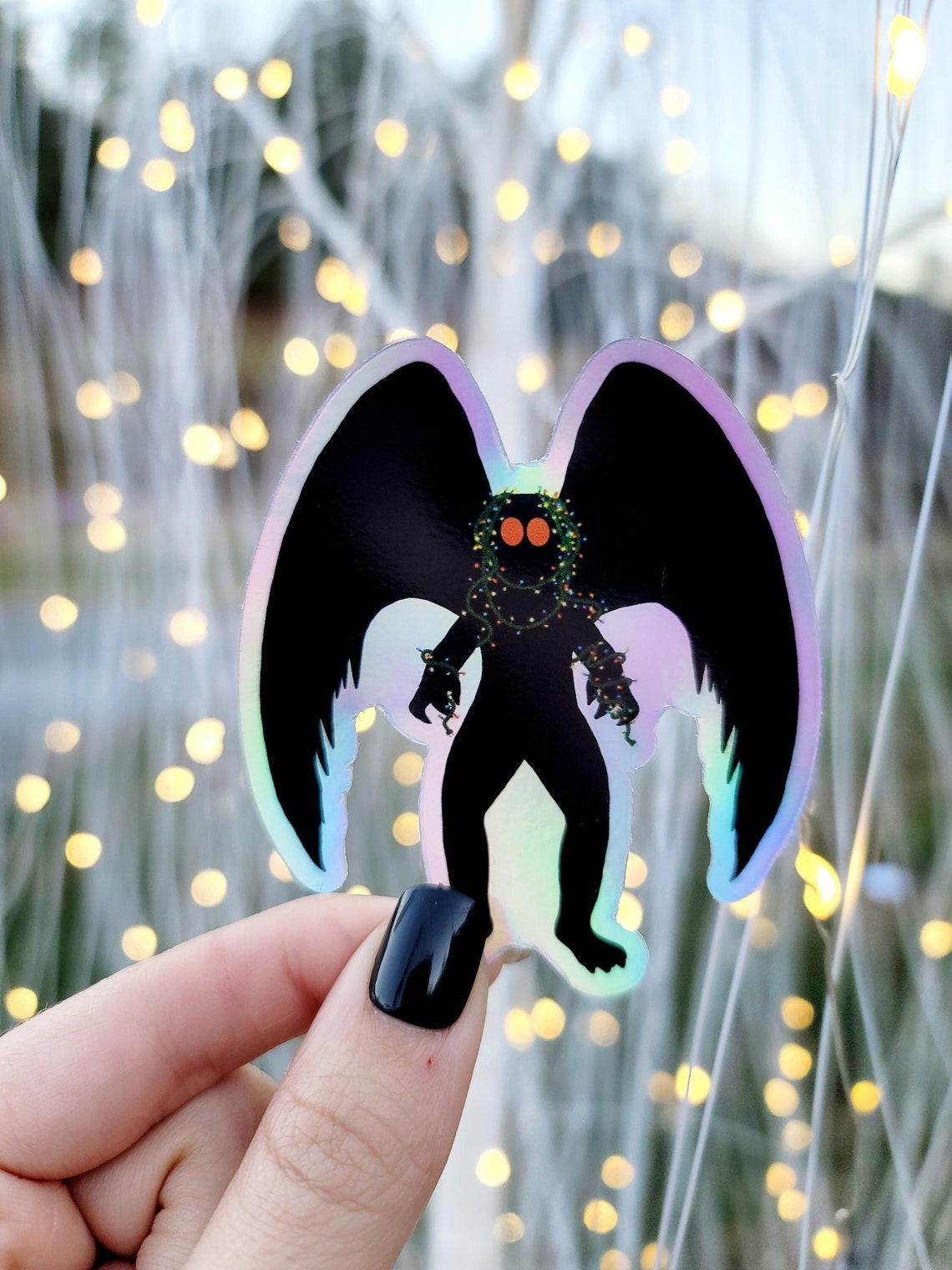 Holographic Mothman Christmas Sticker Cryptid Art Cryptid | Etsy