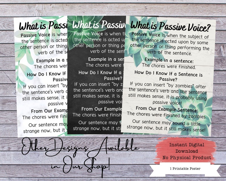 Passive Voice Classroom Poster, English Class Poster, Reading Classroom ...