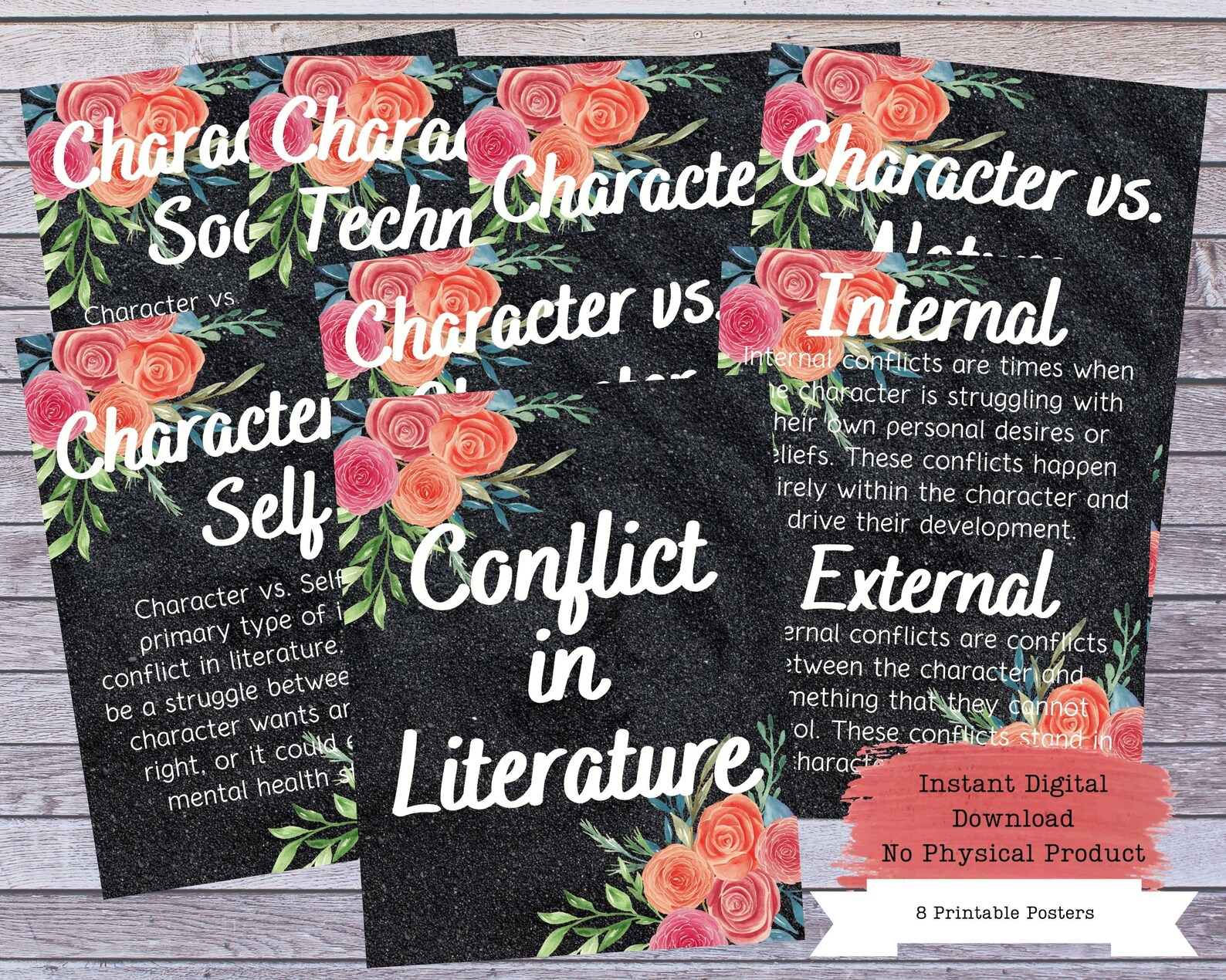 Conflict in Literature Printable Poster Set Literary Posters - Etsy