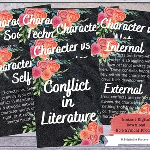 Conflict in Literature Printable Poster Set, Literary Posters ...