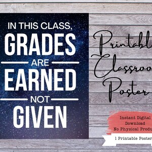 Grades Are Earned Classroom Poster, Teacher Poster, Classroom Decor ...
