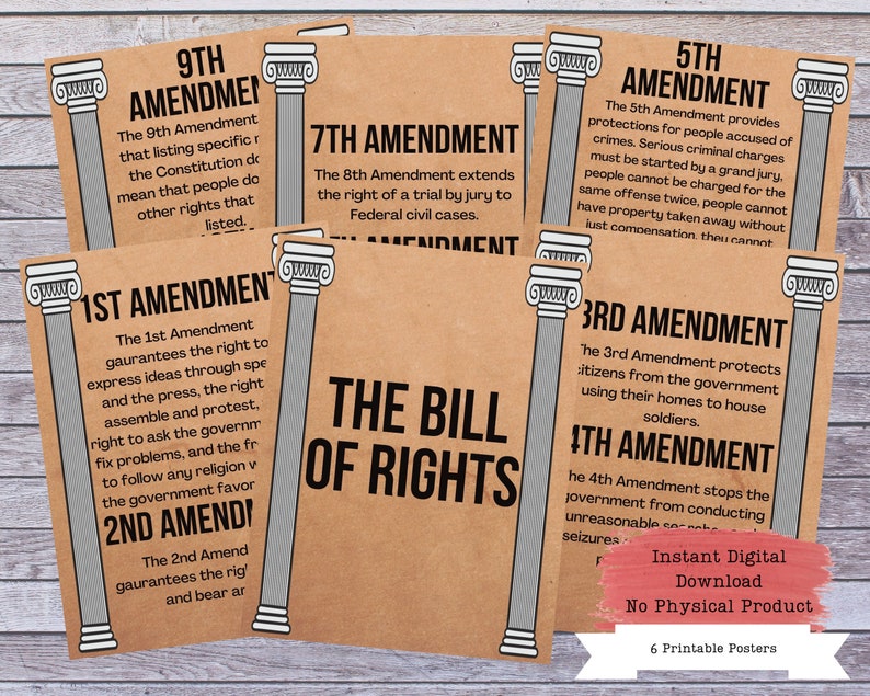Bill of Rights Printable Poster Set, US Constitution Wall Art, US ...