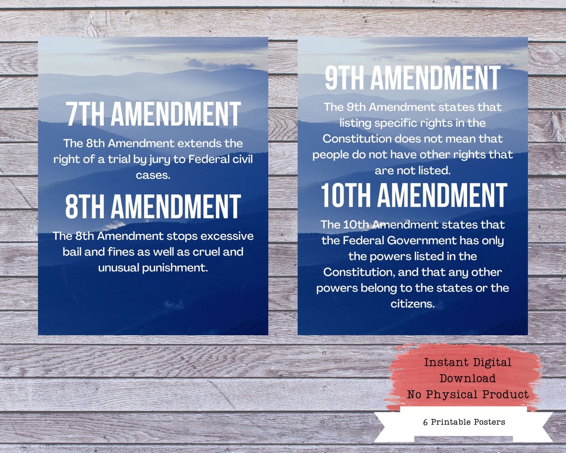 Bill of Rights Printable Poster Set US Constitution Wall Art - Etsy