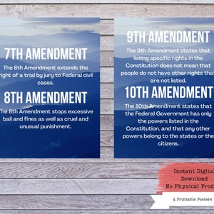 Bill of Rights Printable Poster Set, US Constitution Wall Art, US ...