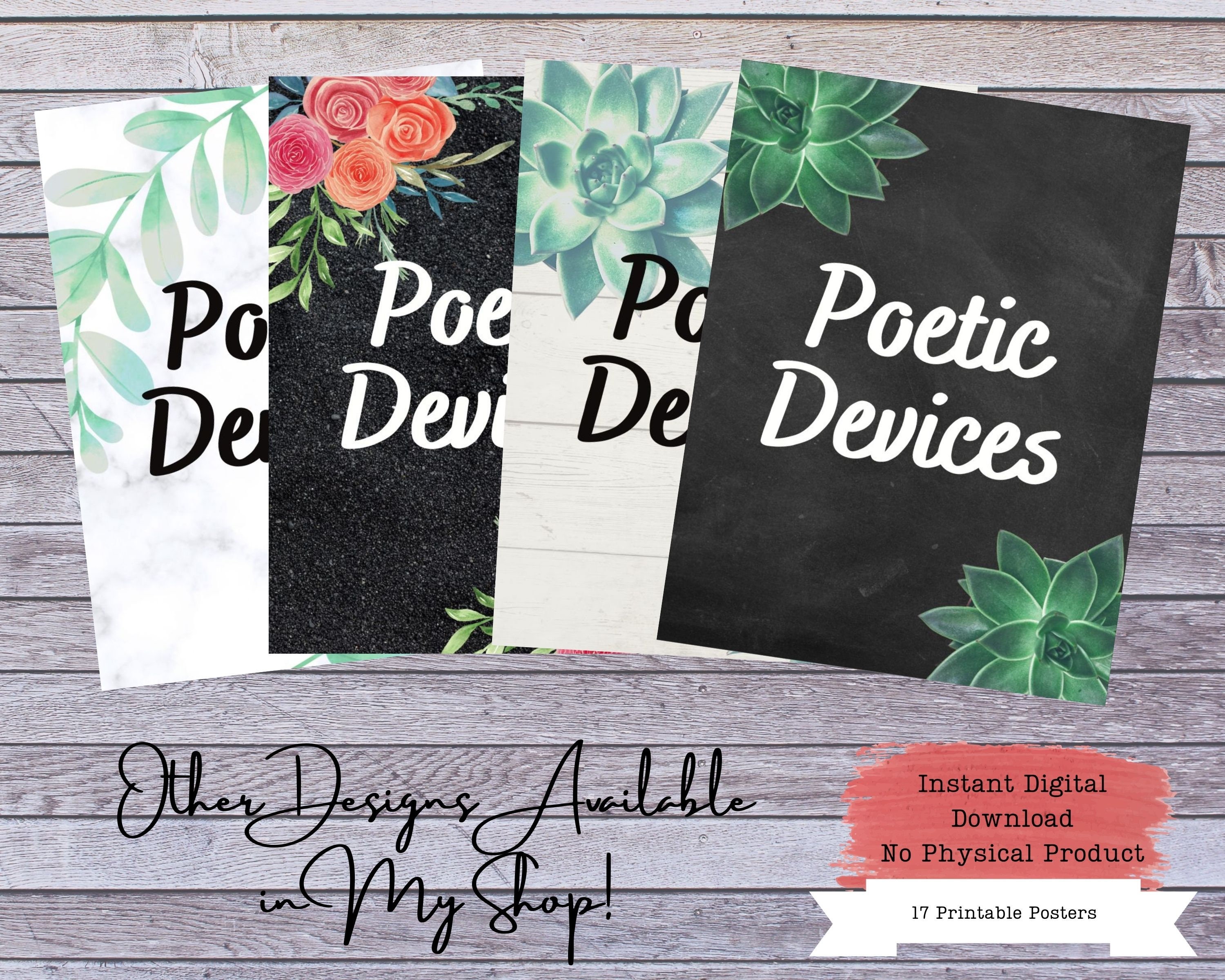 Poetry Printable Poster Set, Literary Devices, Literature Poster, High ...
