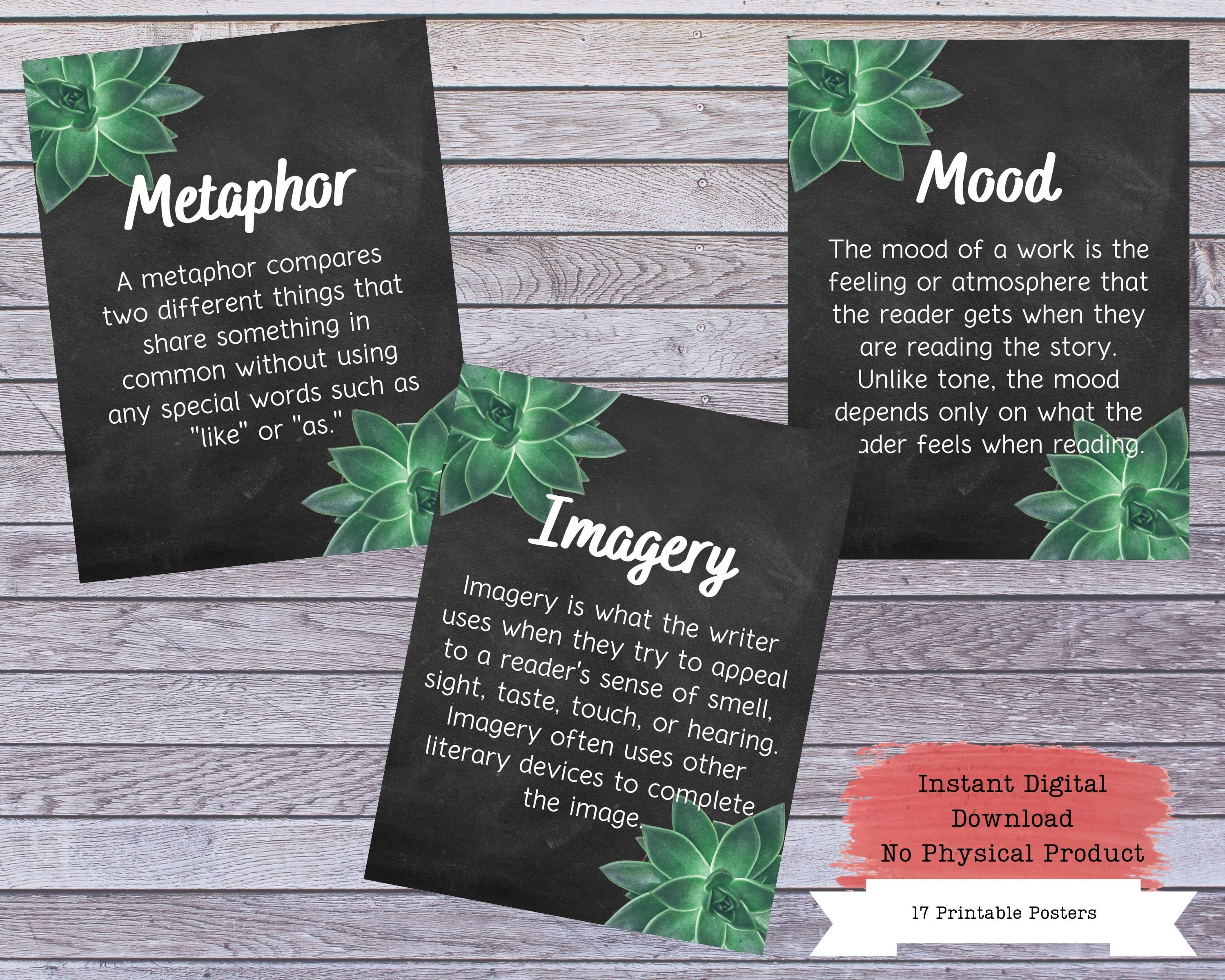 Poetry Printable Poster Set, Literary Devices, Literature Poster, High ...