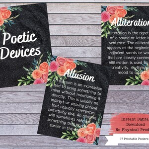Poetry Printable Poster Set, Literary Devices, Literature Poster, High ...