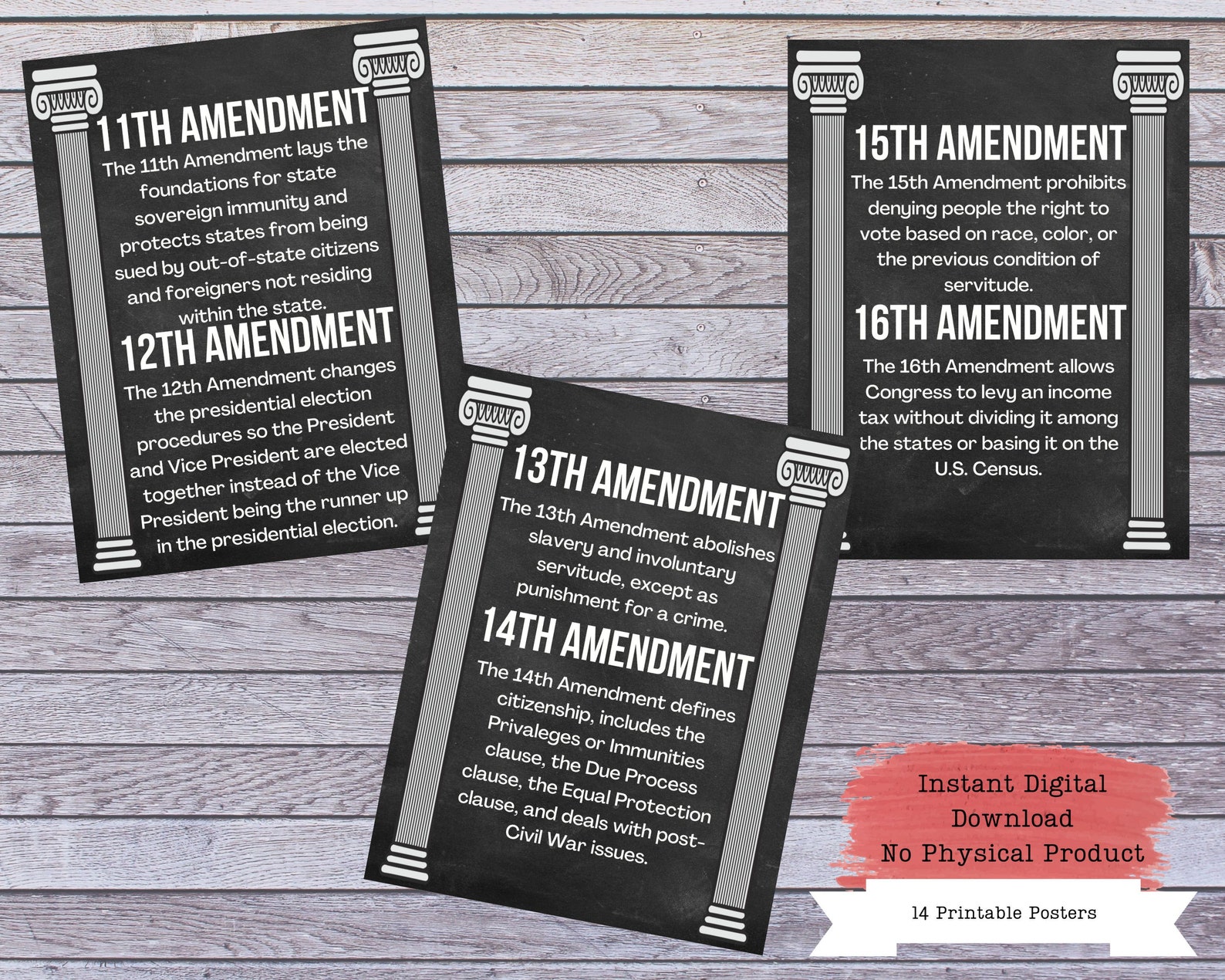 US Amendments Printable Poster Set US Constitution Wall Art - Etsy